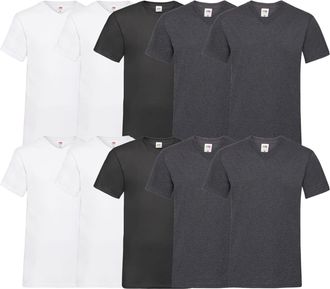 Fruit Of The Loom 10 T Shirts V-Neck M L XL XXL V-Ausschnitt Diverse Farben ausw&auml;hlbar (XL, 4Wei&szlig;/4Dark H.Grey/2Schwarz)