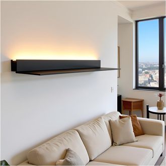 Generic Schwebendes Metallregal mit integriertem LED-Licht, schwarzes Wandregal for Wohnzimmer, Moderne Dekoration und Aufbewahrung(Black/3.5k,80cm/31.5in)