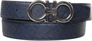 Ferragamo Homme, Accessoires, Bleu, Taille: 115 CM Ceinture Double Gancini