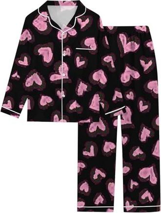 Generic Pyjama de Saint-Valentin pour femme classique avec motif noeud Deux pi&egrave;ces V&ecirc;tements de nuit &agrave; manches longues Col revers Boutonni&egrave;re V&ecirc;tements de nui