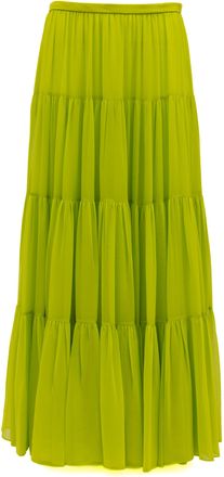 Valentino Garavani Womens Lime Green Flowing Maxi Skirt