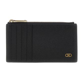 Ferragamo Porte-cartes en cuir avec logo Gancini - Homme - Accessoires - Noir - Taille: ONE Size