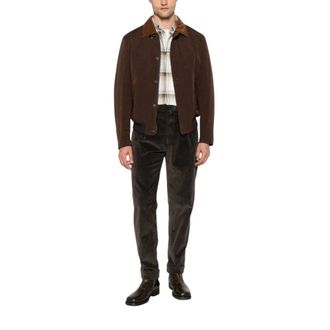Fay Bomber en laine &agrave; texture diagonale - Homme - Vestes - Brun - Taille: XL