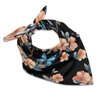 Generic Écharpe carrée en soie légère avec motif de fleurs de pêcher - Écharpe papillon pour cheveux respirante - Cadeau pour femme et homme, multicolore, 60x