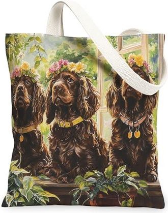 Generic Sac fourre-tout en toile pour faire du shopping, 33 x 38,1 cm, motif imprim&eacute; de fleurs en pot, sac d&eacute;picerie r&eacute;utilisable pour femme, animal domestiqu