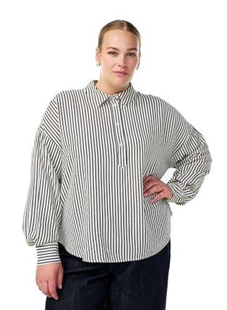 Zizzi Chemise rayée en viscose à manches longues pour femme Taille 42-60, Rayures noires et blanches, 50-52 grande taille