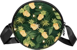 Generic Sac &agrave; bandouli&egrave;re rond rond pour femme, motif ananas avec fermeture &eacute;clair, bretelles r&eacute;glables, style d&eacute;contract&eacute;