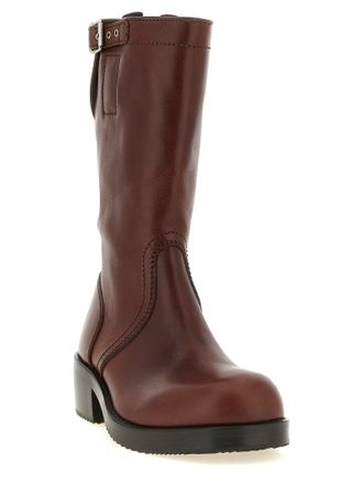 Dries Van Noten Mid-Calf Buckled Leather Boots - Brown