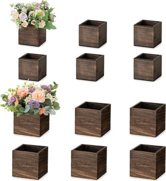 Nuptio Vase Blumentopf Holz Vintage: 12 St&uuml;cke Landhausstil Blumenvase f&uuml;r Rustikale Hochzeit Weihnacht - 12,7cm & 10cm Pflanzentopf Deko Vase f&uuml;r Heimdekora