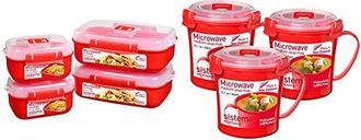 Sistema Microwave-Heat & Eat Frischhaltedosen Set | 4 rechteckige Mikrowellen-Vorratsdosen (2 x 1,25 l + 2 x 525 ml) & Microwave Suppentasse, mittelgroß | 656