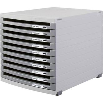 Han 1510-0-19 Caisson &agrave; tiroirs gris clair din A4, din B4, din C4 Nombre de tiroirs: 10