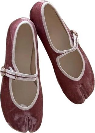 Generic JCVBN Chaussures Mary Jane de luxe d&eacute;contract&eacute;es &agrave; bout fendu pour femme - Style r&eacute;tro - En velours - &Eacute;l&eacute;gantes - Confortables et souples, rose, 36.5 