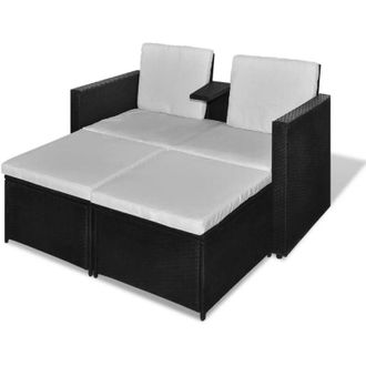 vidaXL 4-tlg. Garten-Lounge-Set mit Auflagen Poly Rattan Schwarz Vidaxl