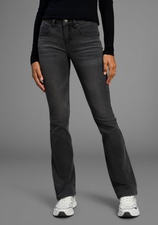 Arizona Bootcut-Jeans ARIZONA Shaping, Damen, Gr. 17, K + L Gr, grau (dunkelgrau us), Denim/Jeans, Obermaterial: 79% Baumwolle, 19% Polyester, 2% Elasthan, Ba