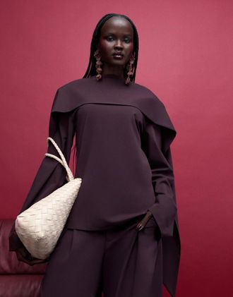 Asos Elegantes Oberteil in Pflaume mit Schalkragen-Rot