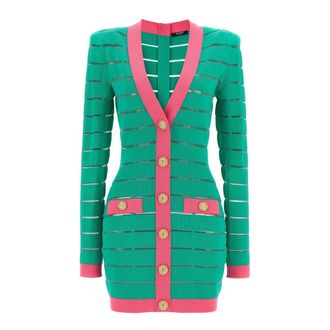 Balmain Zweifarbiger Strickkleid mit Kn&ouml;pfen - - Dresses - Damen - Gr&uuml;n - S