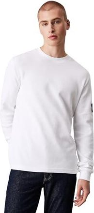 Calvin Klein T-Shirt Manches Longues Homme Badge Waffle Basique, Blanc (Bright White), L