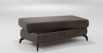 Cavadore Stauraum-Hocker Bounce / Polsterhocker in Vintageleder-Optik mit Staufach und Metallfüßen in Mattschwarz / 121 x 45 x 67 / Mikrofaser, Dunkelgrau