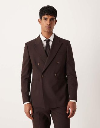 Asos Veste de costume slim &agrave; double boutonnage - Marron-Brown