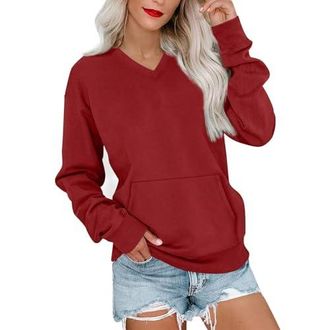 Generic Y2k Sweat à capuche sans chapeau à col en V avec poches, haut doux pour lautomne et lhiver, Rouge, XXL