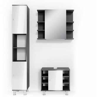 Vicco Badmöbel-Set Fynn, Anthrazit, 3 Teile, mit Hochschrank, Vicco
