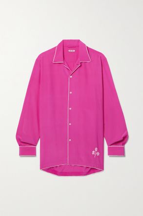 Bode Chemisier En Soie &Agrave; Passepoils Et &Agrave; Broderie Shadow Jasmine - Rose