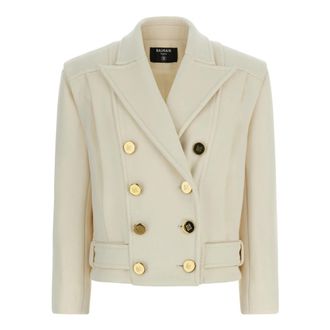 Balmain Cropped Wool Reefer Jacket - - Jackets - Damen - Wei&szlig; - XS
