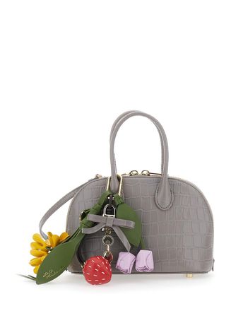 Self Portrait Crocodile-Embossed Leather Mini Bag - Gray