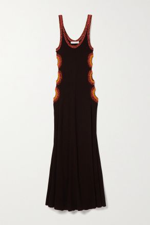 Chlo&eacute; Robe Longue En Laine C&ocirc;tel&eacute;e &Agrave; D&eacute;coupes Et &Agrave; Finitions En Crochet - Marron