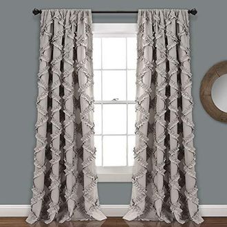 Lush Décor Graue Rüschen-Diamantvorhänge, strukturiertes Fensterpaneel-Set für Wohnzimmer, Esszimmer, Schlafzimmer (Paar), 213,4 x 137,7 cm, 2 Stück