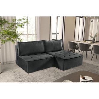 Fun M&ouml;bel Ecksofa Schlafsofa amalia Stoff Raven Anthrazit Ottomane Rechts