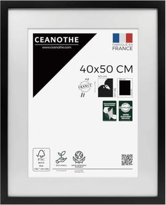 Brio Italiano Ceanothe Cadre Photo 40x50 cm en Bois FSC Noir Passe-partout 30x40 cm - Convient au A3 Design Effet Caisse Collection MILAN Verre acrylique Incassable
