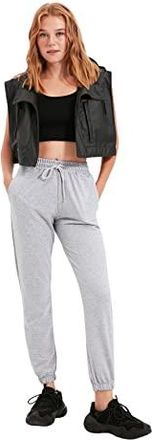 Trendyol Pantalon de Jogging à Taille Normale survêtement, Gris, XS Femme