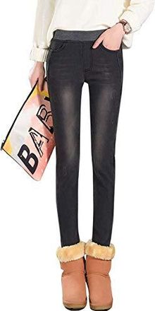 Lazutom Jeans dhiver chaud &eacute;pais pour femme avec doublure en polaire - Gris - 44