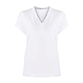 Brunello Cucinelli Femme, Tops, Blanc, Taille: 38 FR T-shirt &agrave; col en V