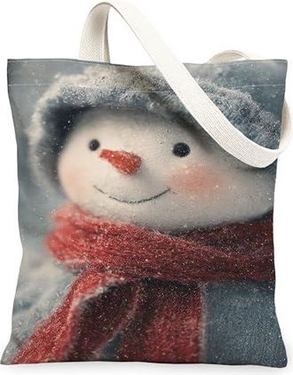 Generic Sacs fourre-tout en toile motif bonhomme de neige dhiver, sacs dépicerie réutilisables, légers et lavables avec bandoulière pour salle de sport, voyag