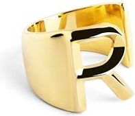 Singularu Bague personnalisée Letter Signet. Solide et ajustable. Laiton avec finition plaqué or 18Kt. Taille unique. Bijoux pour femme. Lettre R