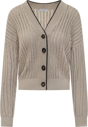 Brunello Cucinelli Femme, Pulls, Beige, Taille: 44 FR Tricot avec fermeture &agrave; bouton