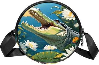 Generic Sac &agrave; bandouli&egrave;re rond pour femme, petit sac &agrave; bandouli&egrave;re crocodile avec fermeture &eacute;clair, bretelles r&eacute;glables, sac &agrave; main rond d&eacute;contract&eacute; pour femm