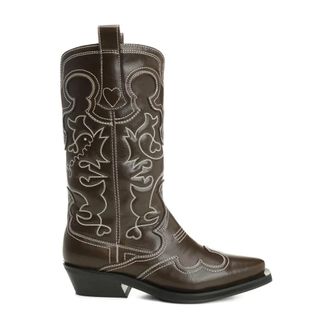 Ganni Bestickter Westernstiefel in Dunkeloliv - - Shoes - Damen - Braun - 36 EU