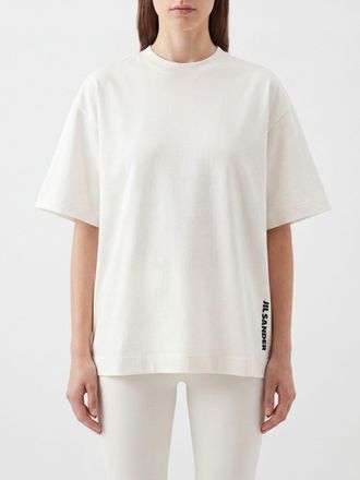 Jil Sander T-shirt coupe d&eacute;contract&eacute;e en coton avec logo contrastant