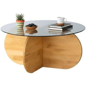 Dmora Wohnzimmertisch Doliveir, Niedriger Wohnzimmertisch, Kaffeeregal, Couchtisch f&uuml;r Sofa, 75x75h35 cm, Eiche - Dmora