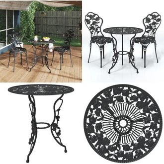 vidaXL 3-tlg. Bistro-Set Aluminiumguss Schwarz - Romantisches Bistroset - Gartentisch - Gartenst&uuml;hle - Alu-Gartensitzgruppe - Outdoor M&ouml;bel - Home & Living