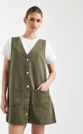 Miss Selfridge Robe chasuble en denim - Kaki-Vert