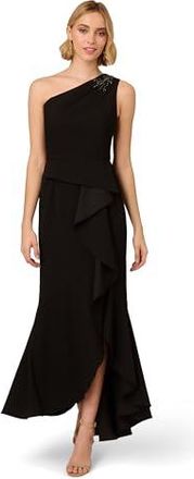 Adrianna Papell Beaded Knit Crepe Gown Robe pour Occasion sp&eacute;ciale, Noir, 42 Femme