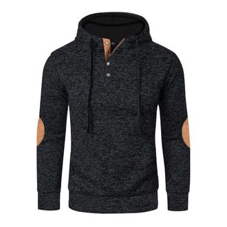 Generic Sweat à col montant pour homme, coutures tricotées, pull décontracté à manches longues, pull à capuche pour homme, Noir, XXL