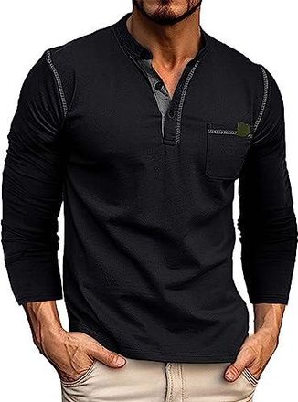 Generic Chemise Henley tendance pour homme - Coupe ajust&eacute;e - Manches longues - Bouton sur le devant - Pour le travail, la gym, lentra&icirc;nement, le sport, le gol