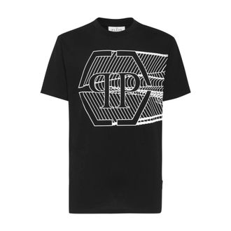 Philipp Plein Schwarzes Print Kurzarm T-shirt - - Tops - Herren - Schwarzk - S