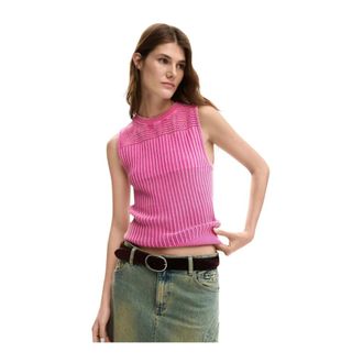 Desigual Femme, Tops, Rose, Taille: 40 FR D&eacute;bardeur en m&eacute;lange de coton &agrave; col rond sans manches