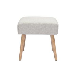 Miliboo Tabouret Bas en Tissu Effet Laine boucl&eacute;e Blanc et Bois Clair Massif H46 cm GUESTA